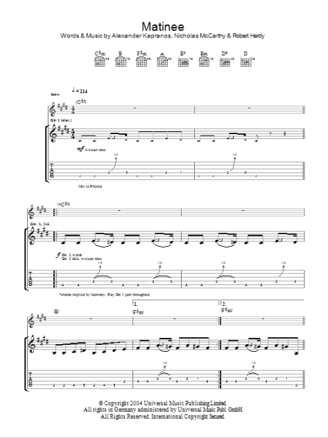 Matinee - Guitar TAB | zZounds