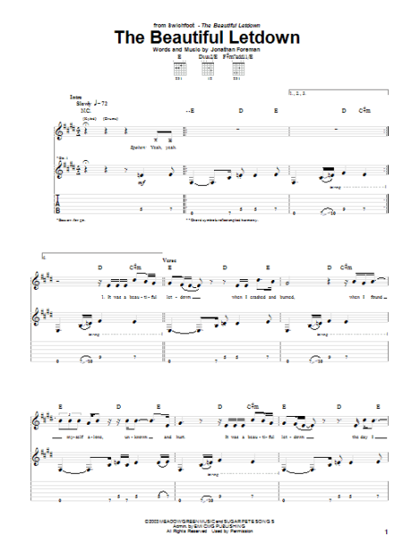 The Beautiful Letdown - Guitar TAB | zZounds