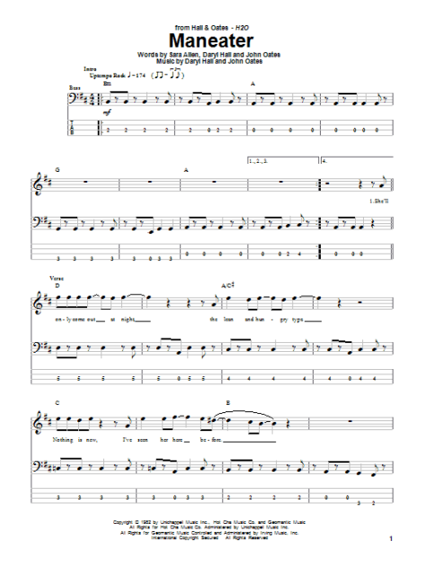 Maneater - Bass Tab | zZounds