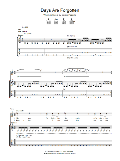 Days Are Forgotten - Guitar TAB | zZounds