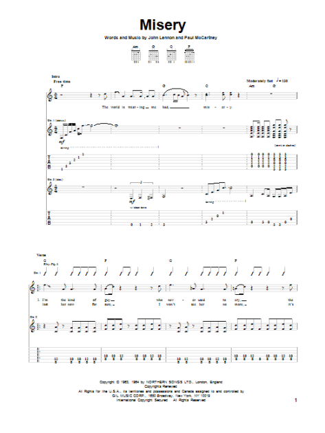 Misery - Guitar TAB | zZounds